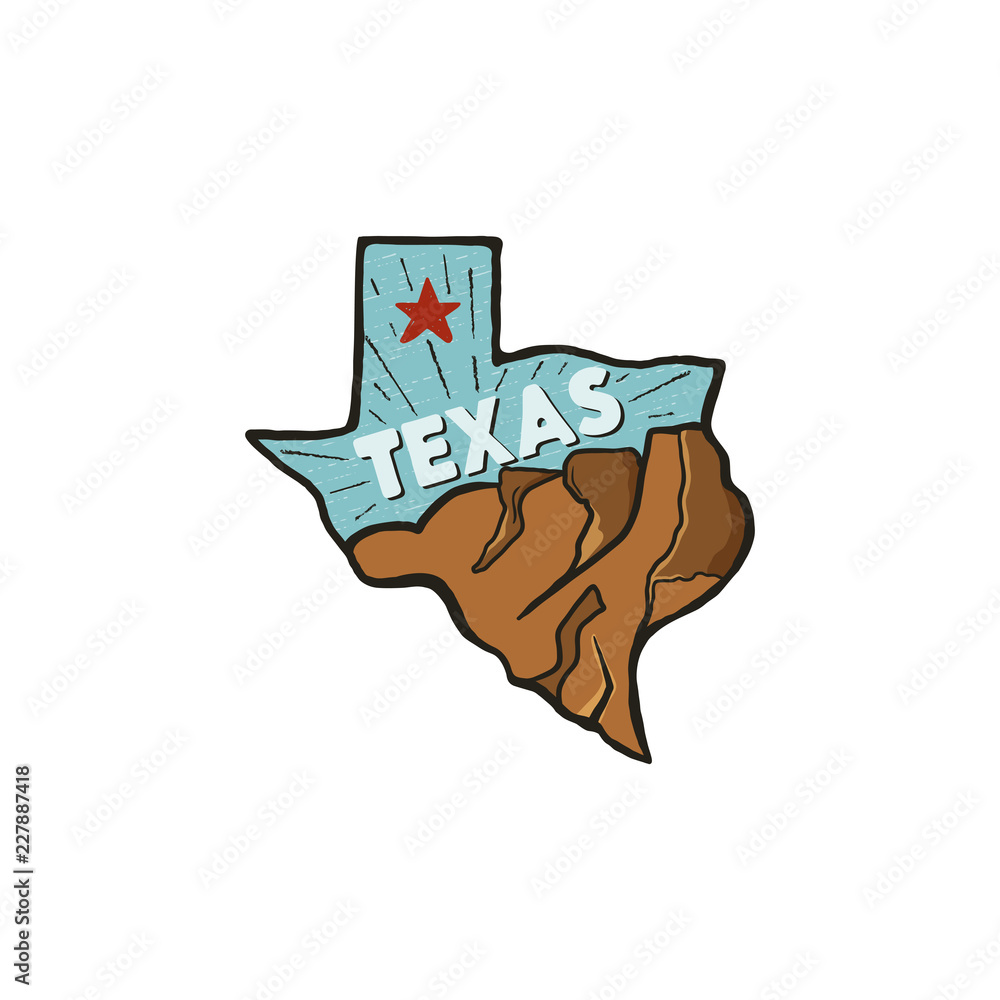 Vintage hand drawn Texas badge state badge, United States. Flat style ...