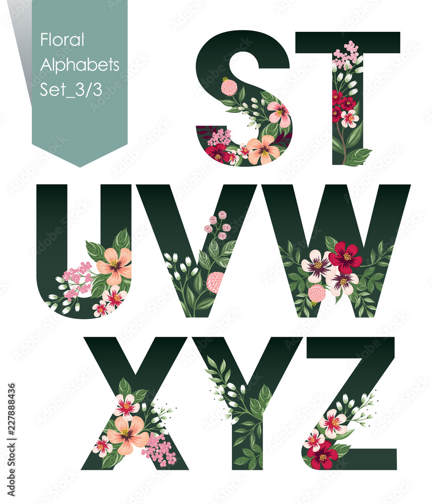 Vector illustration of floral alphabets collection. A set of beautiful ...
