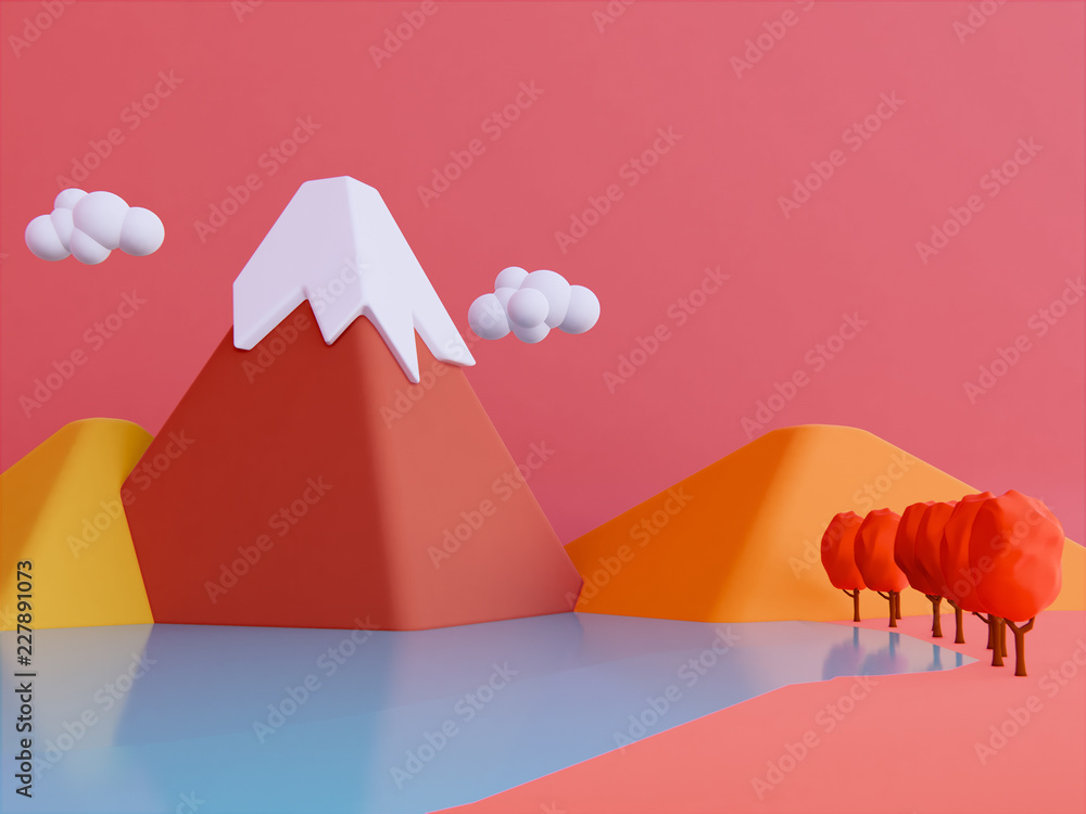 cartoon autumn mountain background 3d render. Stock Photo | Adobe Stock