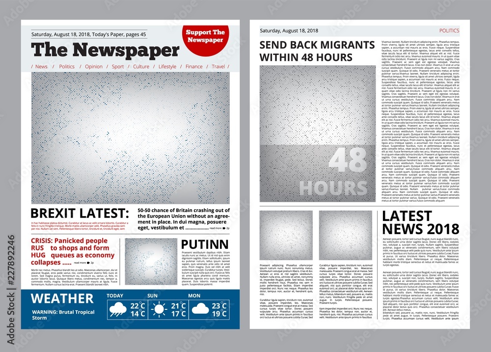 Newspaper design. Headline journal template with place for your text ...