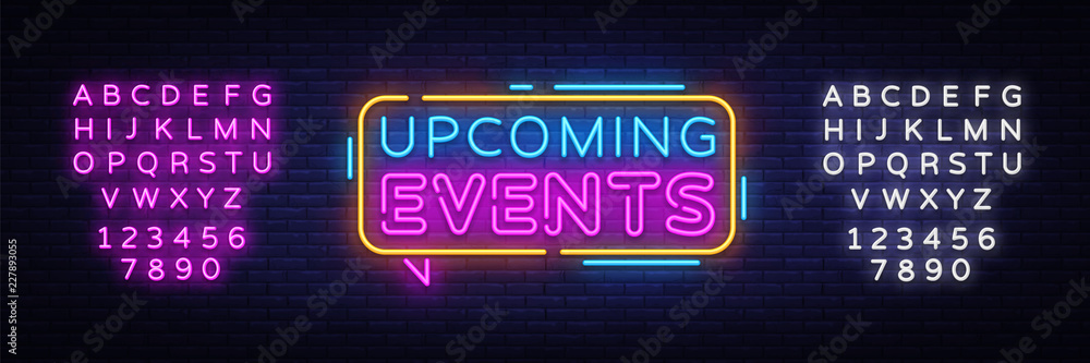 Upcoming Events Neon Text Vector. Neon sign, design template, modern ...