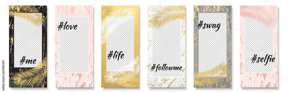 Editable Instagram stories template with palm leaves and marble ...