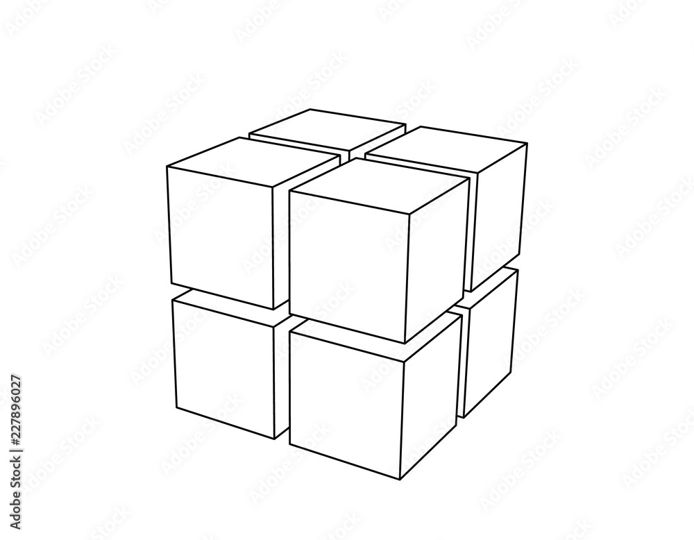 Abstract 3d cube from cubes. Vector outline illustration. Stock Vector ...