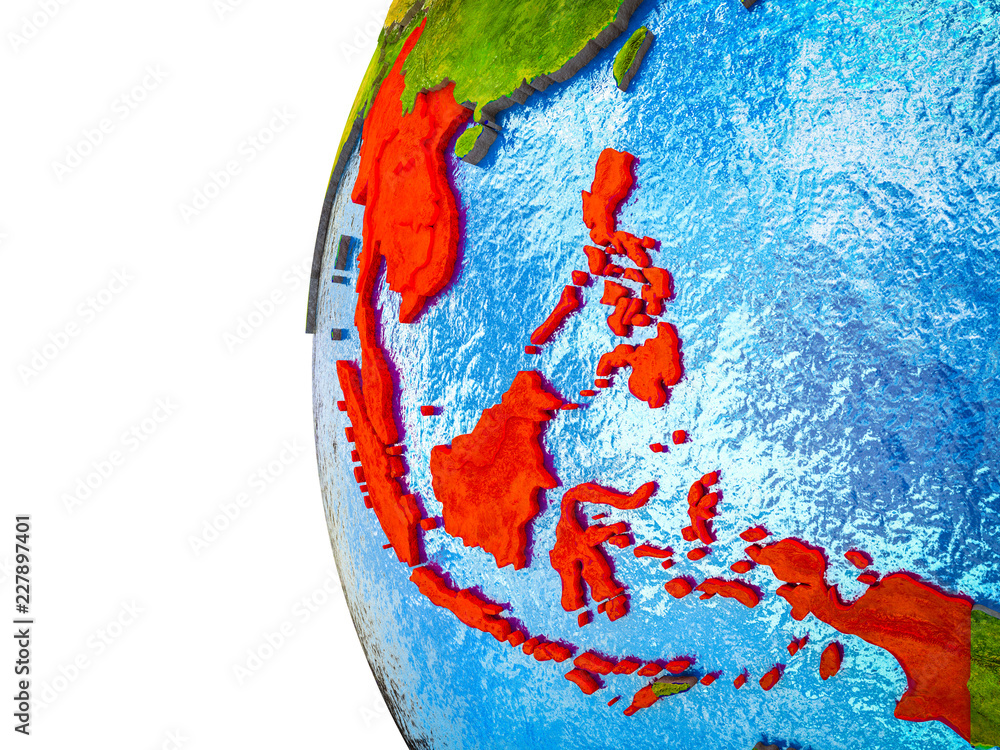 ASEAN memeber states highlighted on 3D Earth with visible countries and ...