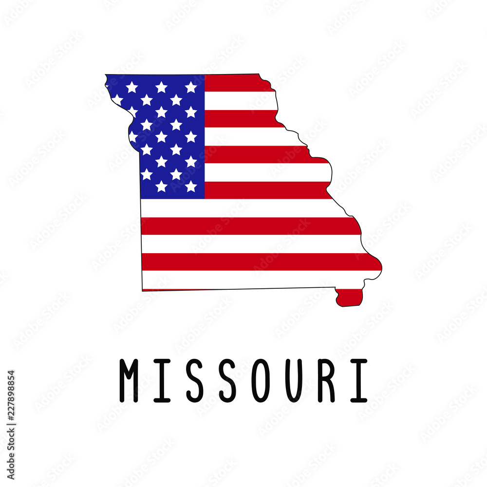 Vector map of Missouri painted in the colors American flag. Silhouette ...