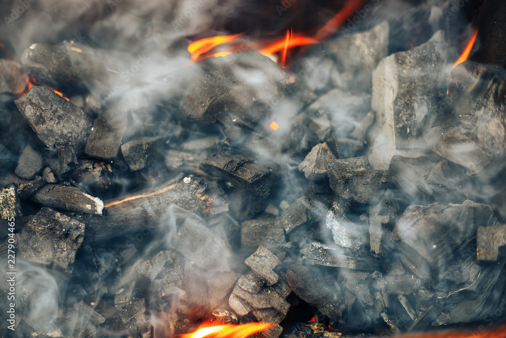 actively smoldering embers of fire coal barbeque Stock Photo | Adobe Stock