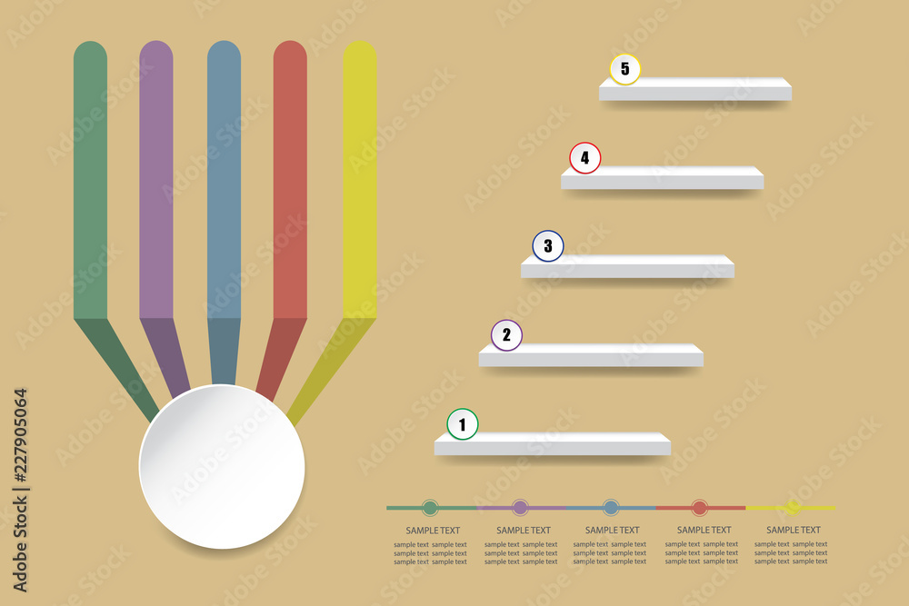 Colorful empty infographic of stairs showing the five steps of process ...