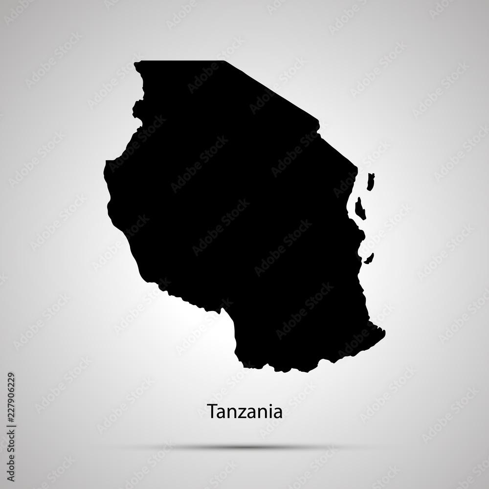 Tanzania country map, simple black silhouette on gray Stock Vector ...