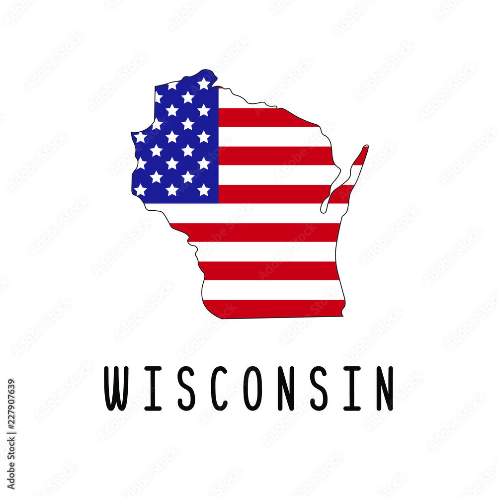 Vector map of Wisconsin painted in the colors American flag. Silhouette ...