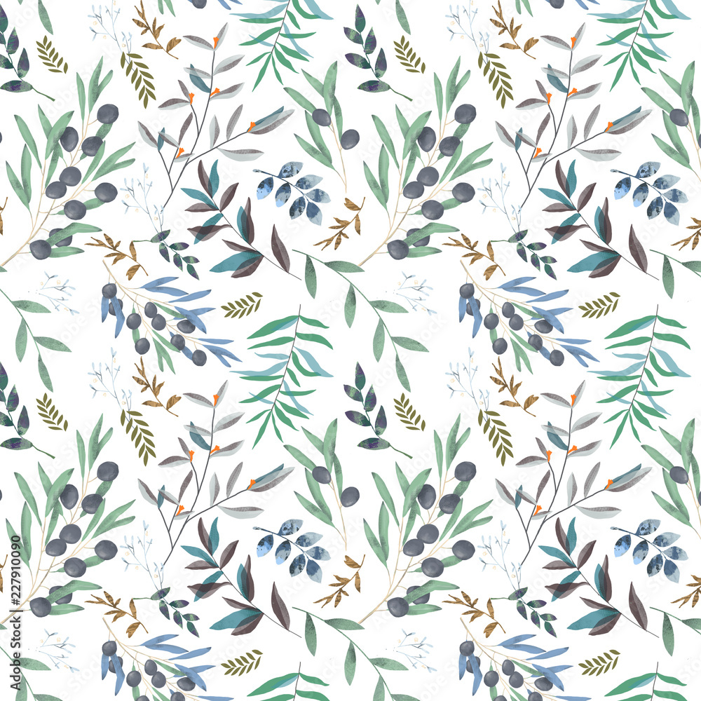 Olive seamless pattern digital clip art watercolor drawing flowers ...