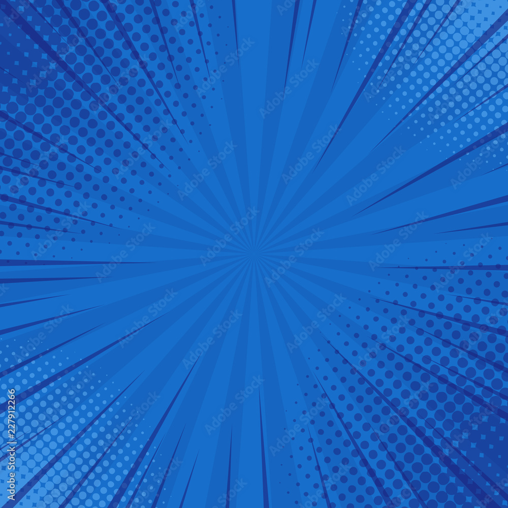 Abstract blue striped retro comic background with halftone corners ...