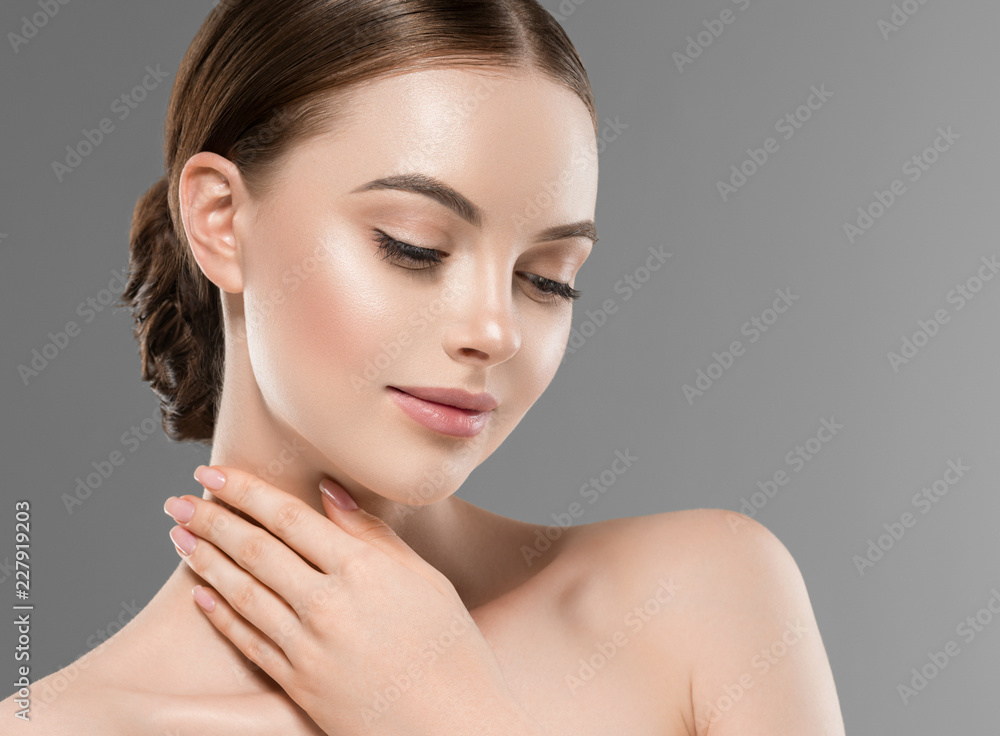 Healthy Skin Face Brunette Woman Closeup Face Beautiful Eyes Cosmetic