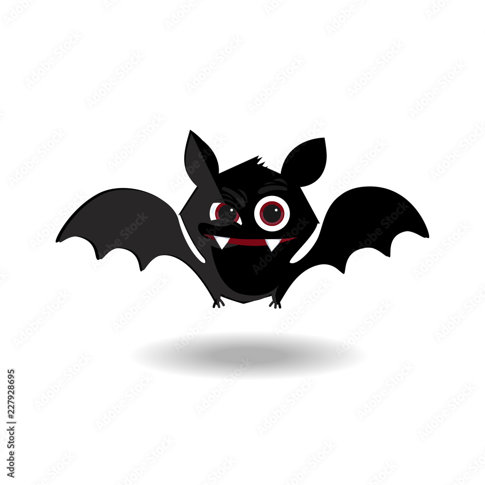 Vector cartoon illustration of cute friendly black bat character on ...