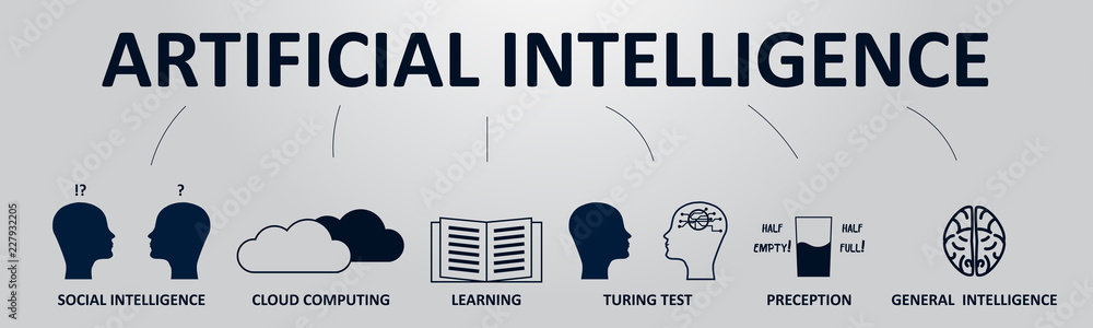 Artificial intelligence Horizontal Banners with Robotics Symbols and ...