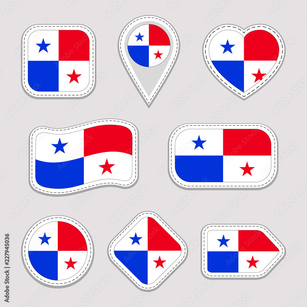 Panama flag stickers set. Panamanian national symbols badges. Isolated ...
