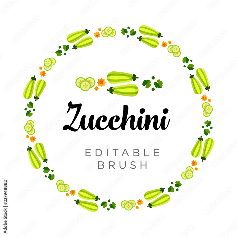 Editable vector zucchini roundish frame, harvest concept, editable ...