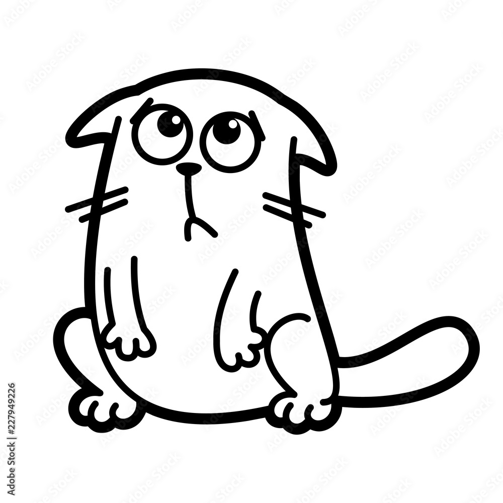 Cat Cartoon character Coloring page Black and white Stock Vector ...