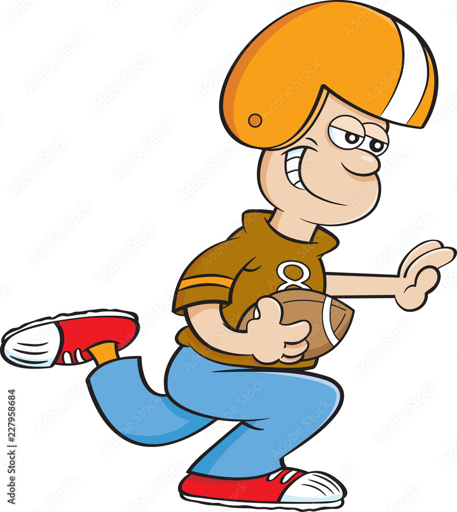 Cartoon illustration of a boy running with a football. Stock Vector ...