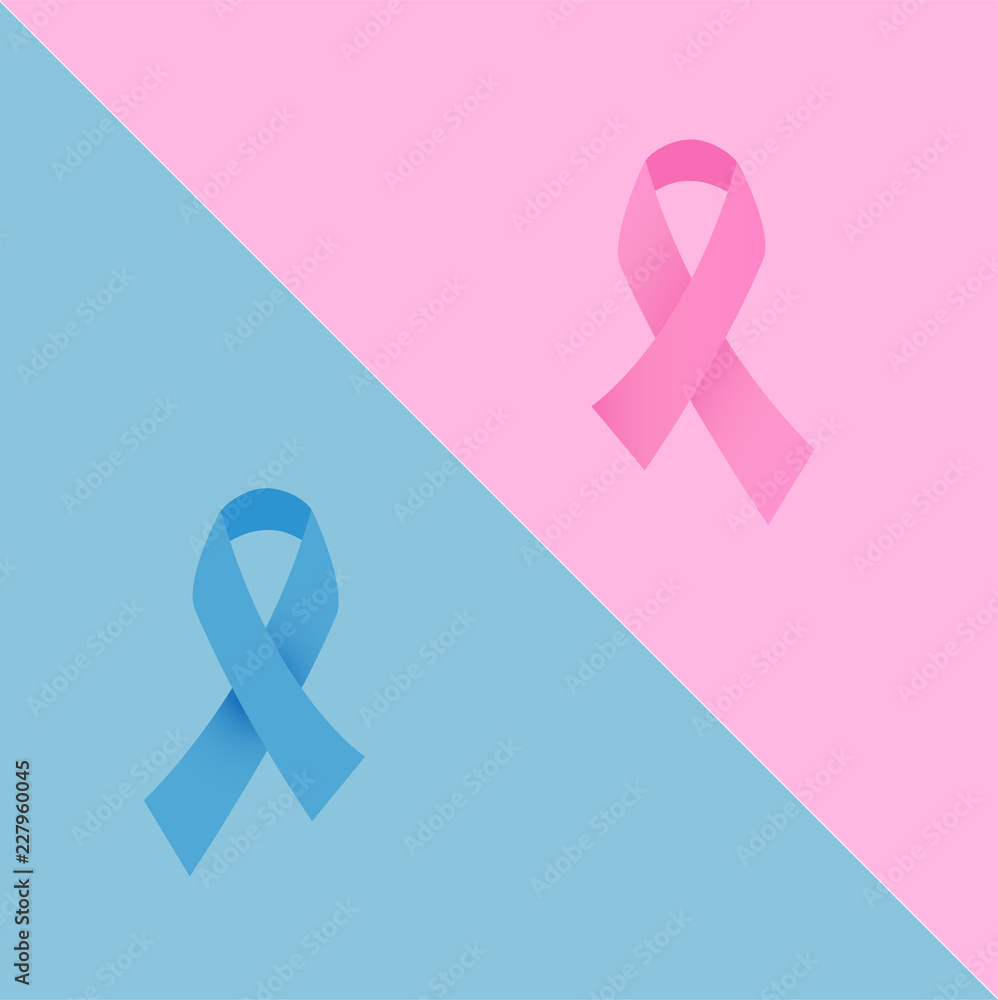 Breast and prostate cancer awareness ribbons. Pink and blue ribbon ...