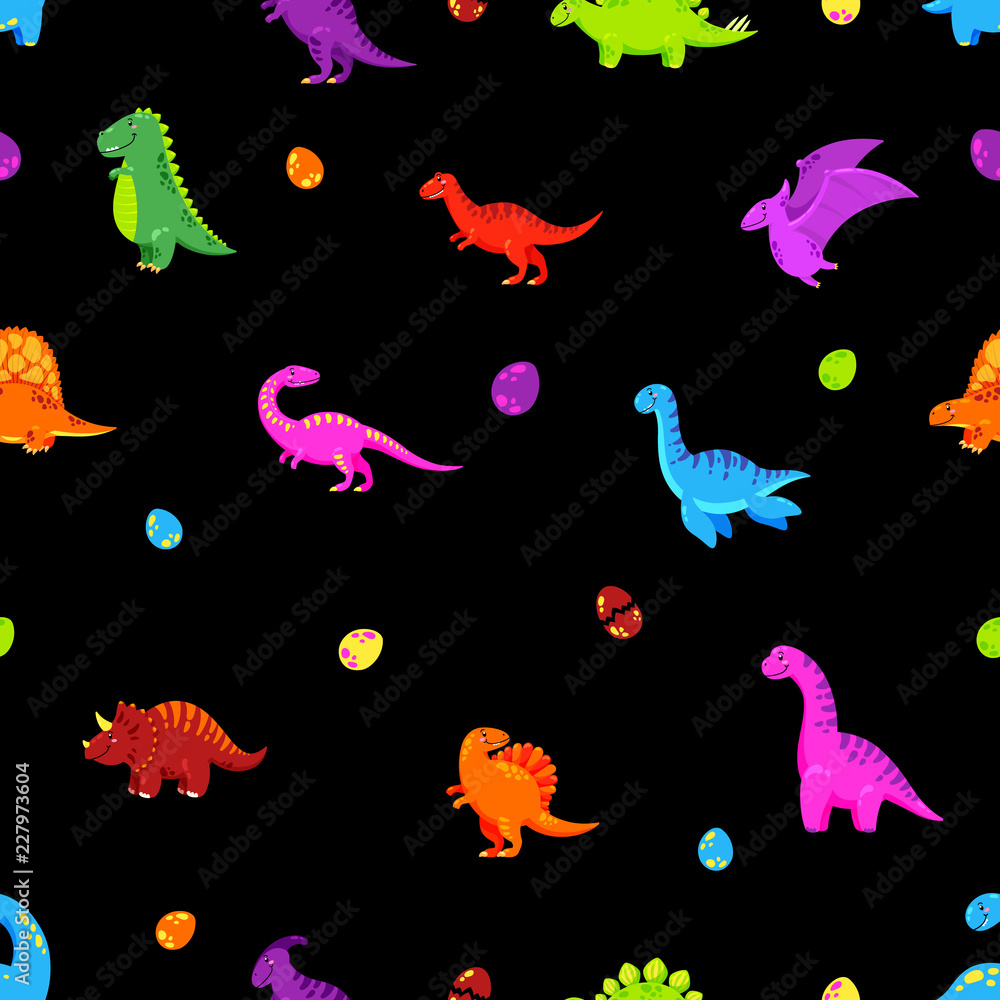 Dinosaur cartoon vector background. Seamless pattern, texture ...