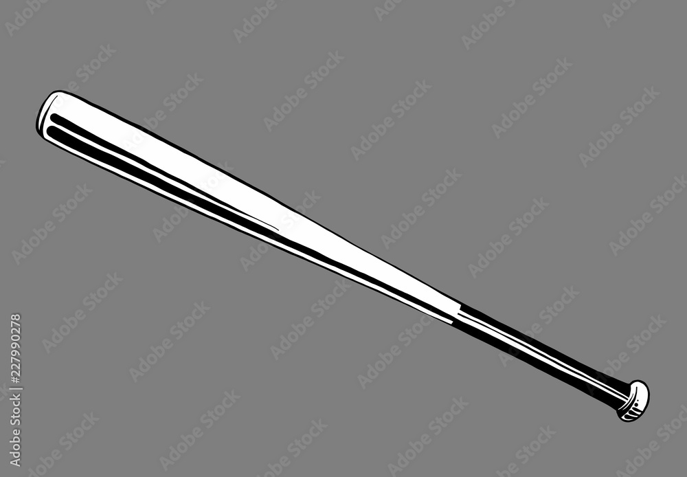 Hand drawn sketch of baseball bat in black on grey background. Detailed ...