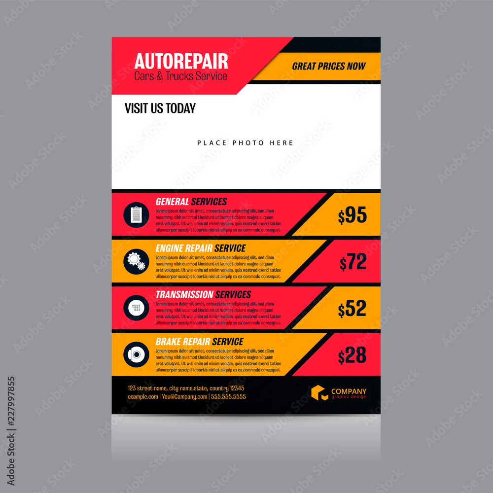 Auto repair shop Flyer Layout. Vector illustration. Stock Vector ...