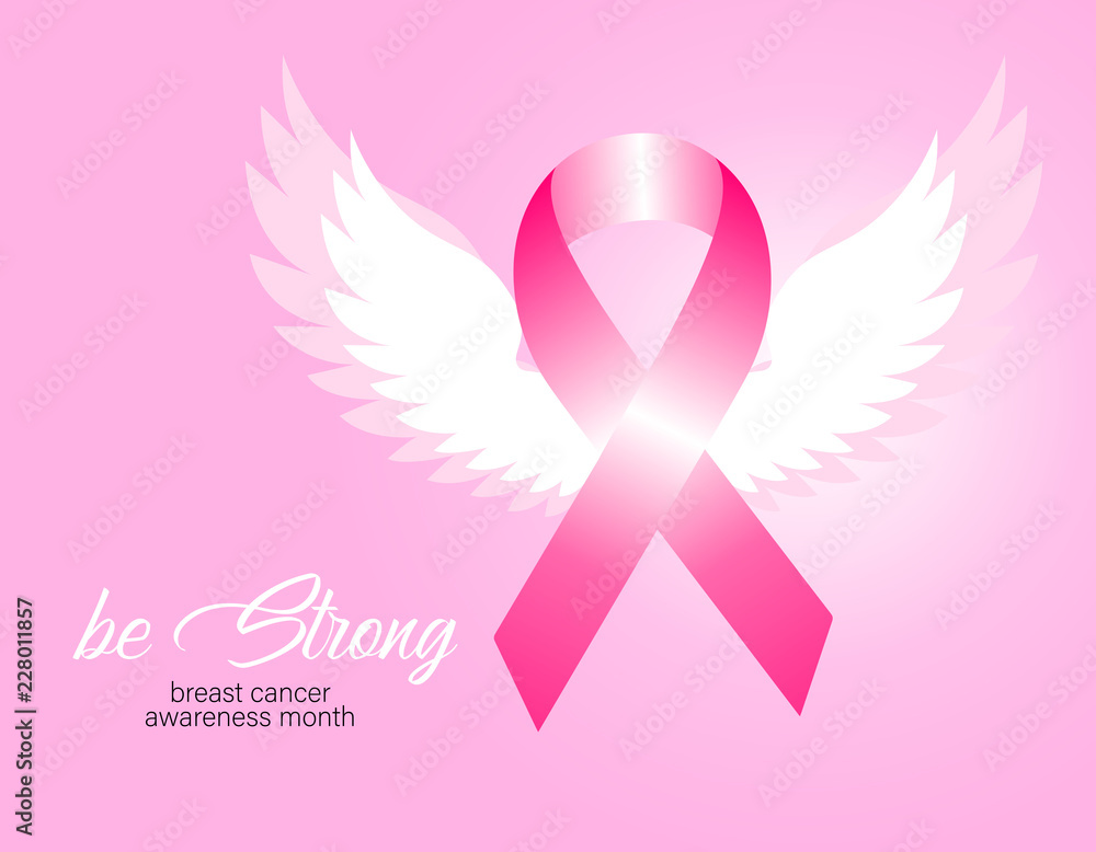 Breast cancer awareness month. Awareness ribbon. Vector cartoon ...