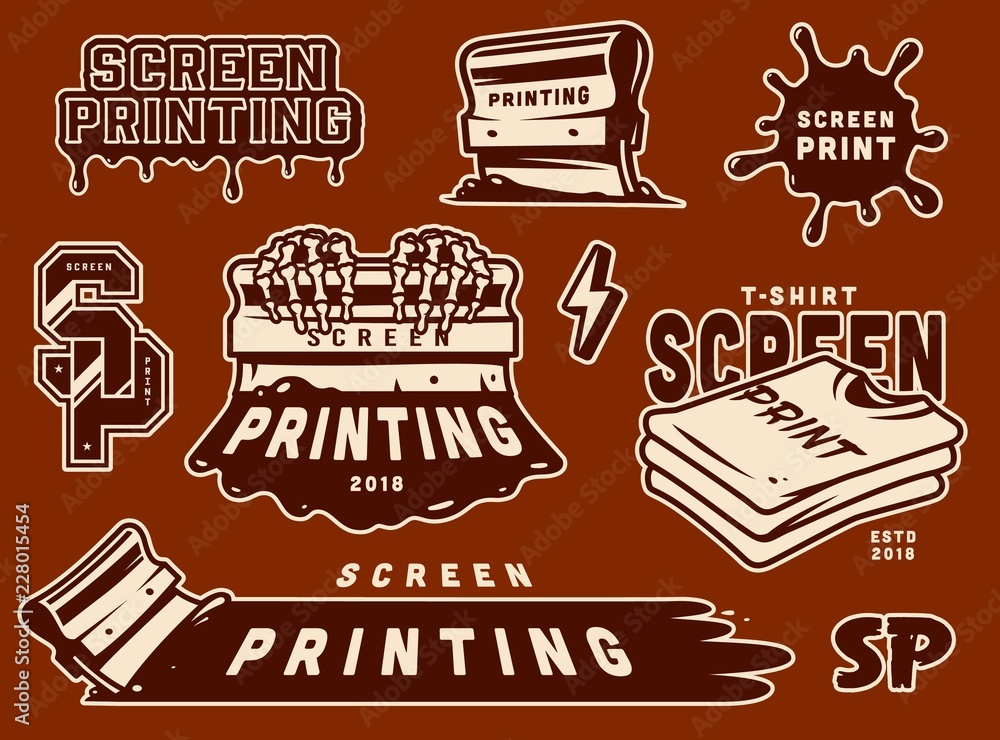 Vintage screen printing elements collection Stock Vector | Adobe Stock