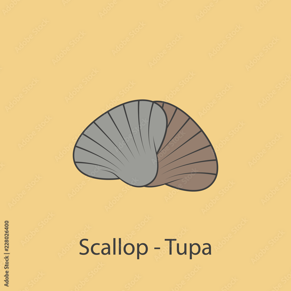 scallop tupa 2 colored line icon. Simple brown and gray element ...