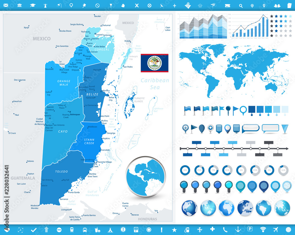 Belize Map and infographic elements Stock Vector | Adobe Stock