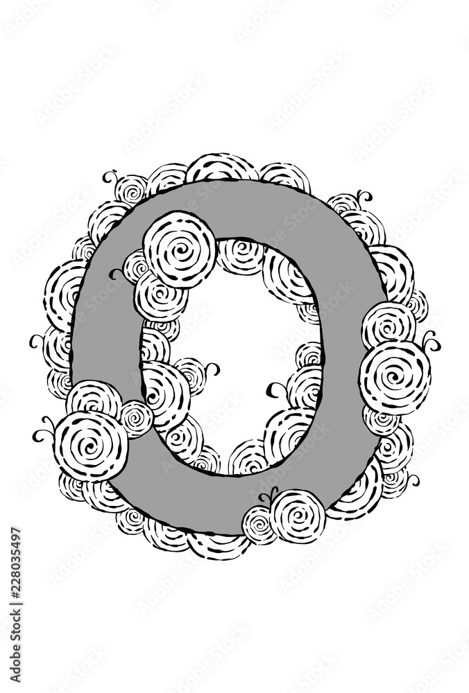 Black and white illustration of the letter "O" with swirl patterns ...