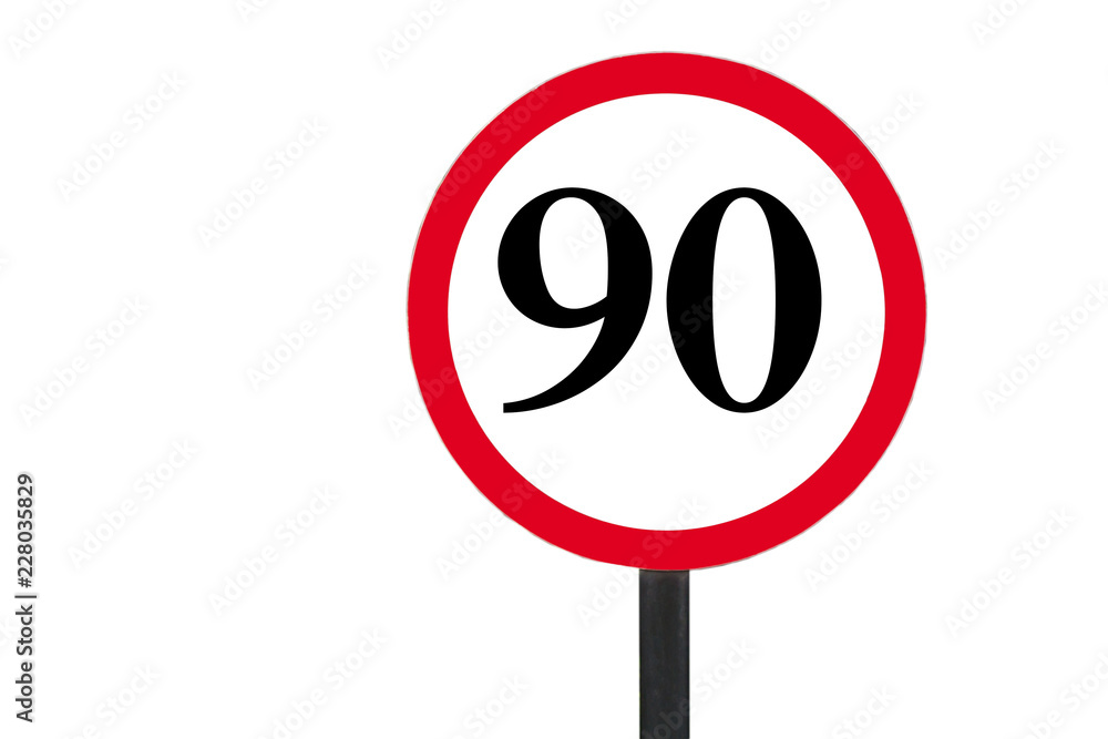 Traffic signs, speed limit 90 km that separate it from the white ...