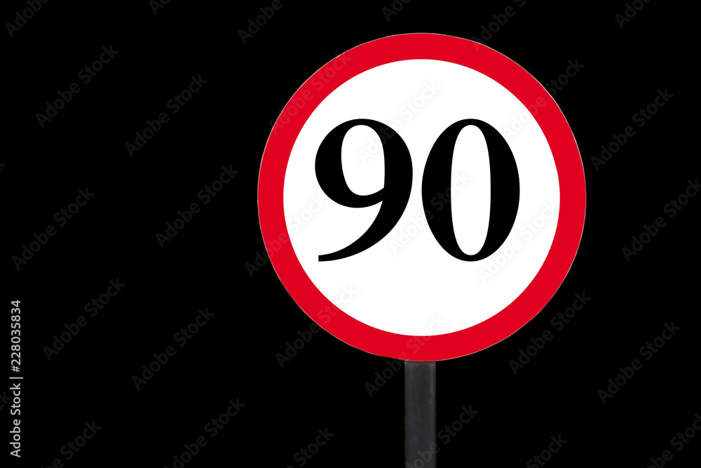 Traffic signs, speed limit 90 km that separate it from the white ...
