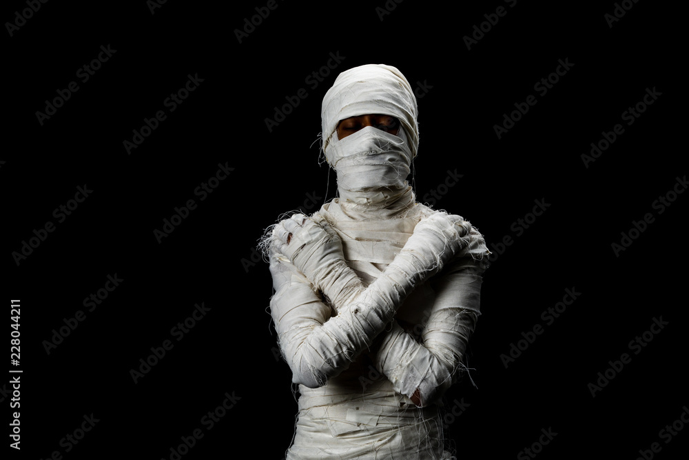Studio shot portrait of young man in costume dressed as a halloween ...