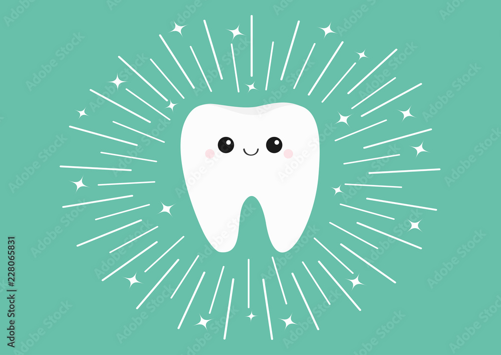 Healthy white tooth icon with smiling face. Cute cartoon character ...