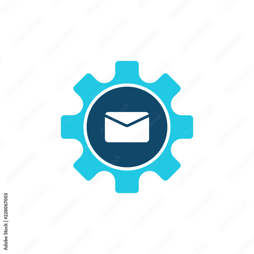 Icon of email configuration. Mail setting, gear wheel, letter, cog ...