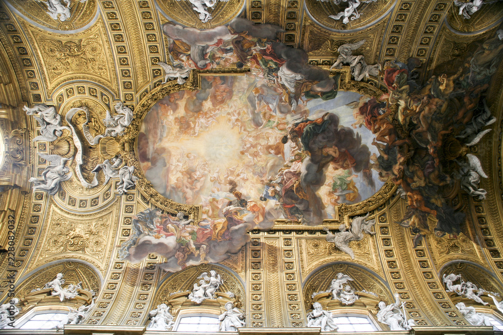 Rome, Italy. Famous painting in the ceiling of Gesu Church (Chiesa del ...