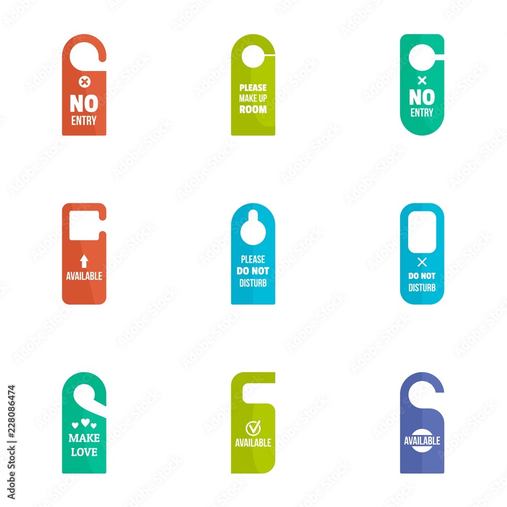 No entry door tag icon set. Flat set of 9 no entry door tag vector ...