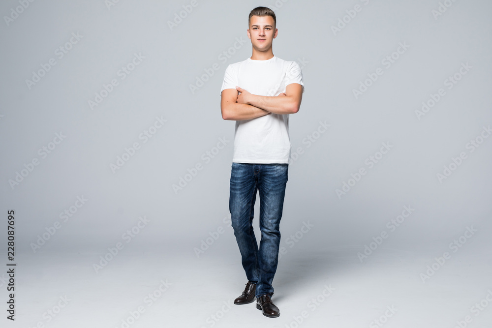 Full height of man wearing shirt isolated on white background Stock ...