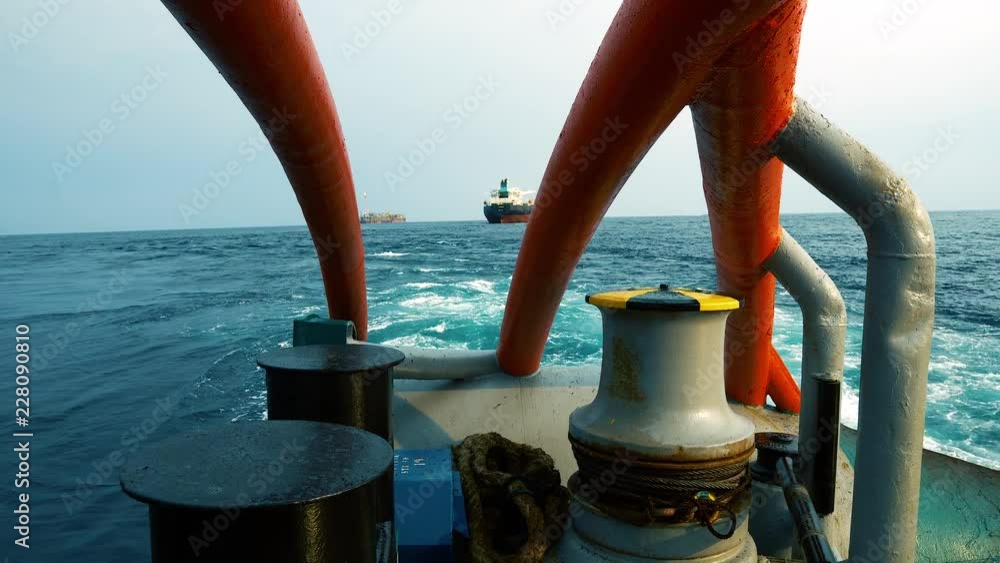 Anchor-handling Tug Supply AHTS vessel during dynamic positioning DP ...