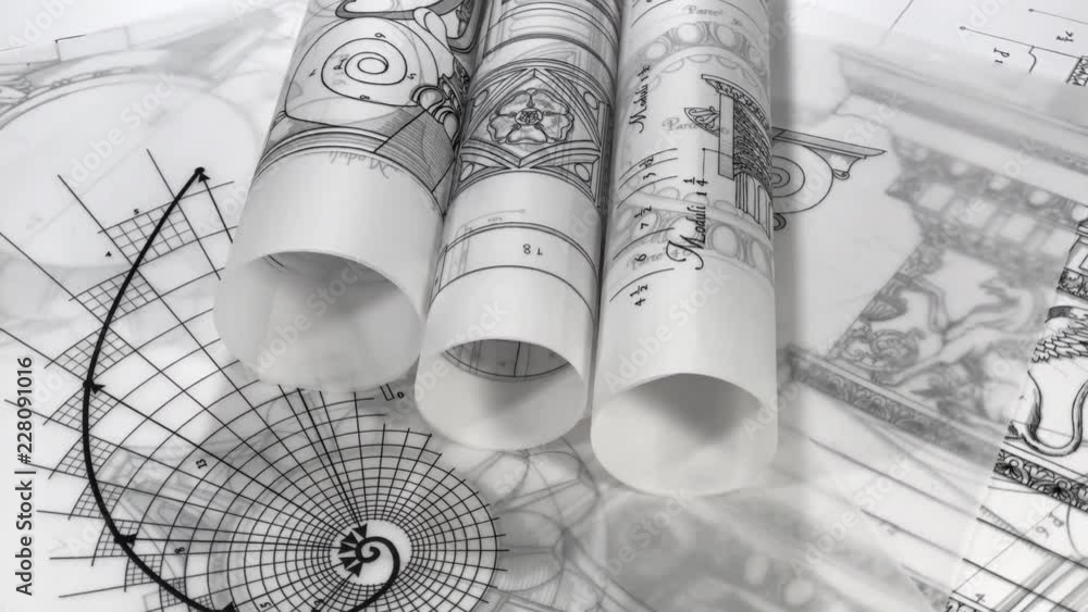 Blueprints - drawing of the golden section and drawings of antique ...