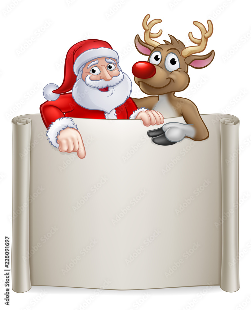 Cartoon Santa And His Reindeer