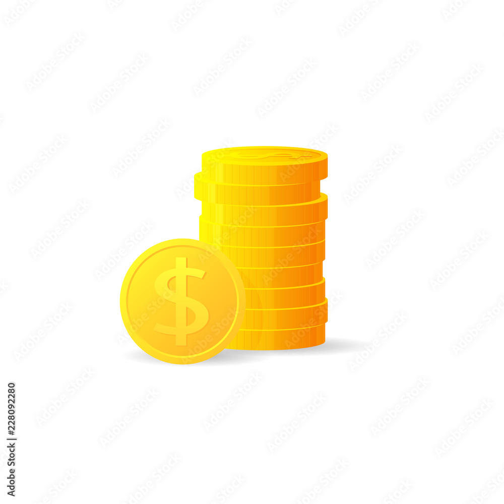 Golden coin stack. Clipart image isolated on white background Stock ...