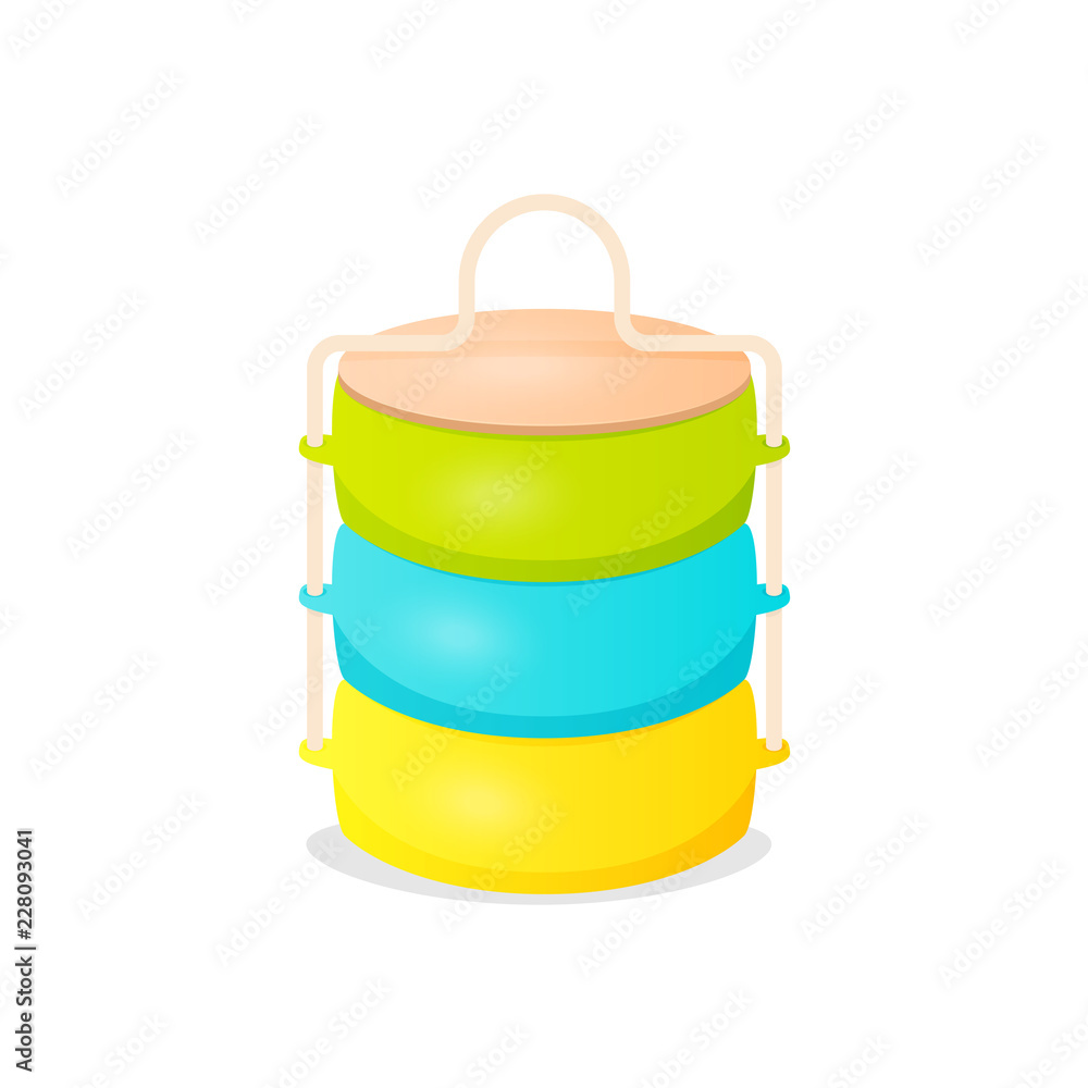 Colorfull cartoon indian tiffin box icon. Clipart image isolated on ...