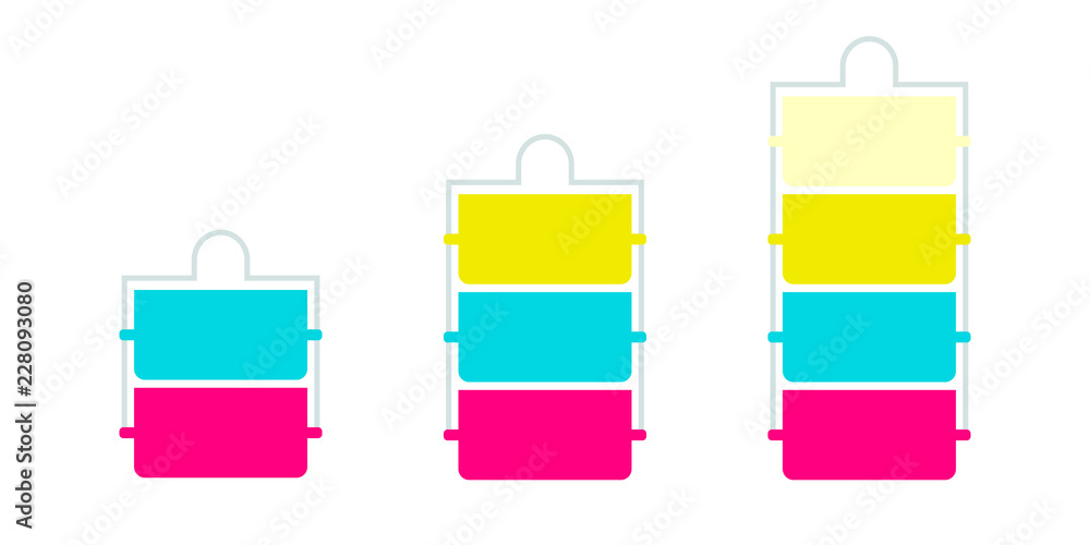 Colorfull indian tiffin box icon set. Clipart image isolated on white ...