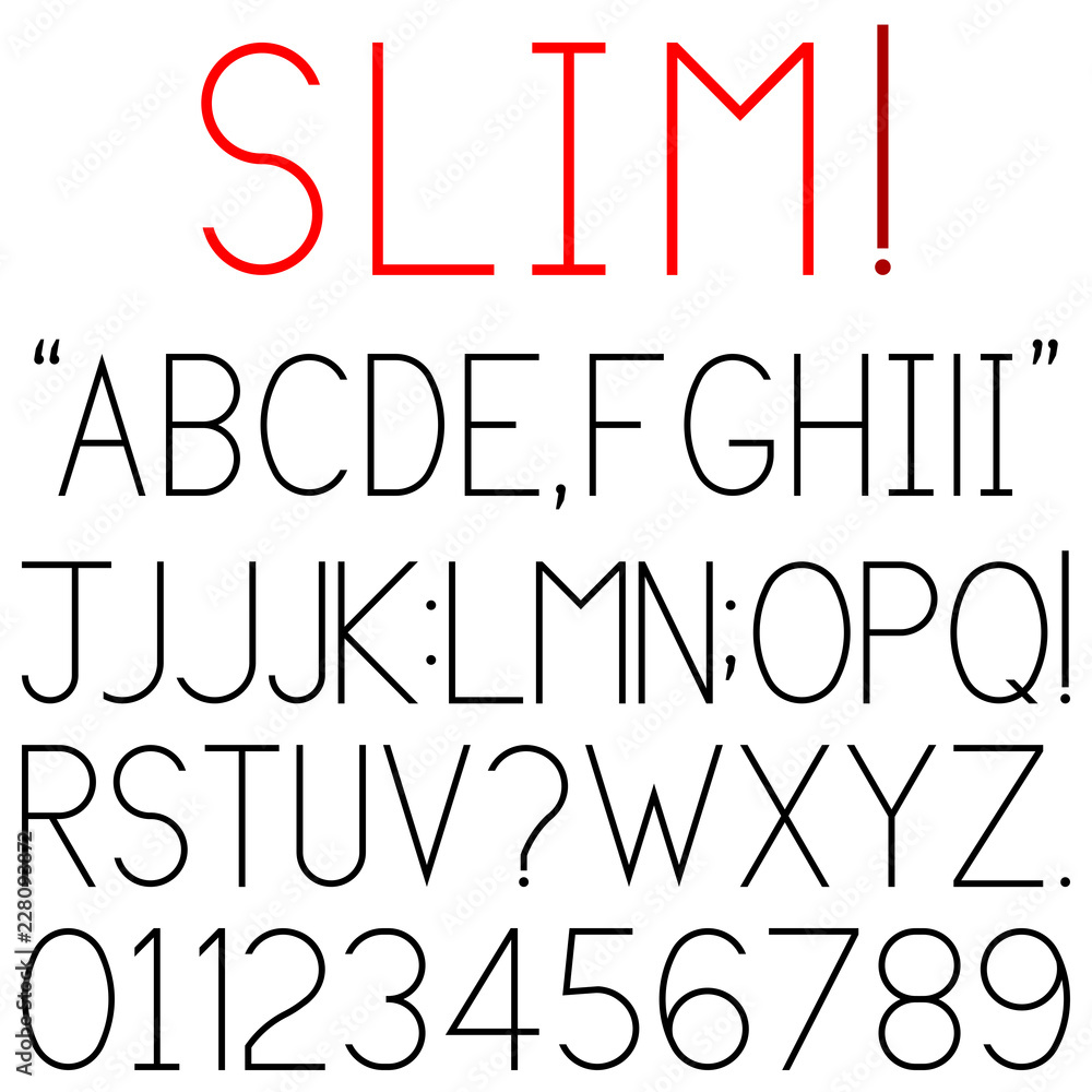 Slim font - Upper case alphabets, numerals and punctuation characters ...