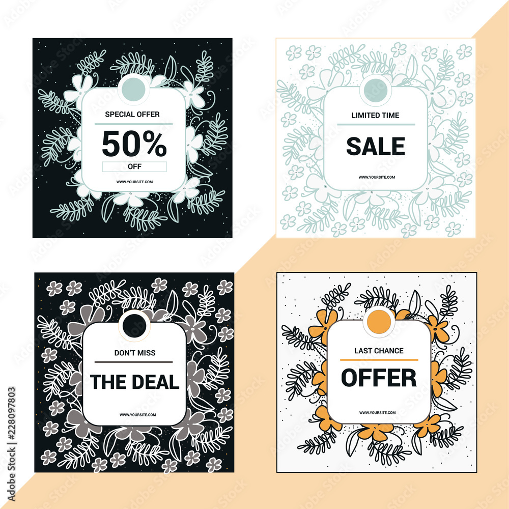 4 Modern promotion square layout templates for social media, mobile ...