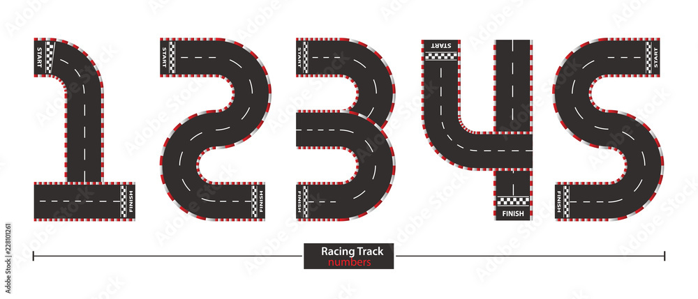 Numbers racing track style in a set 12345 Stock Vector | Adobe Stock