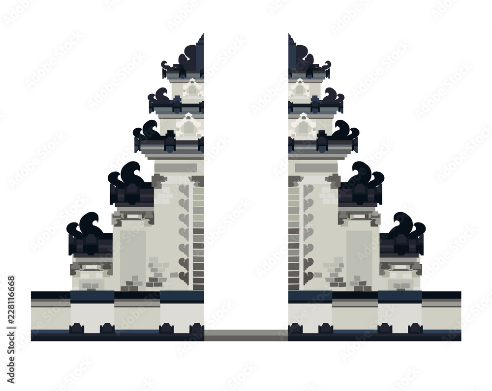 Bali temple entrance vector illustration. National landscape, gate in ...