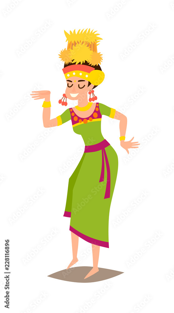 Balinese dance woman with traditional indonesian costume vector ...